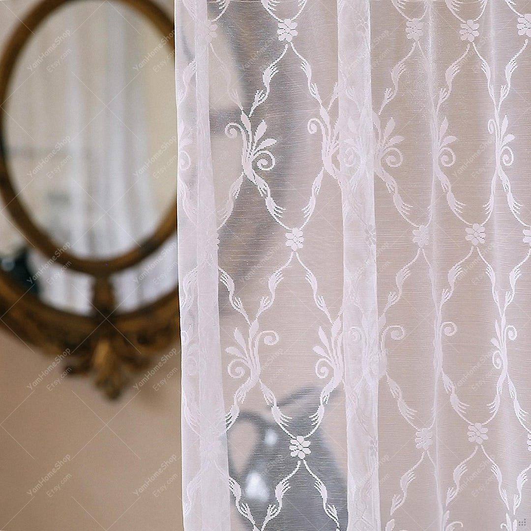 White Embroidered Sheer Curtain, Farmhouse Style Drapes, Light ...