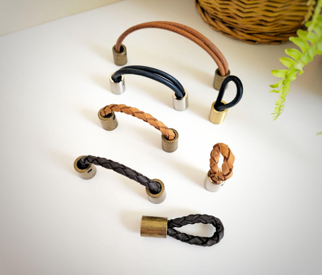 Leather Drawer Pull - Boho Cabinet Handle - Upcycled Furniture: Braided ...