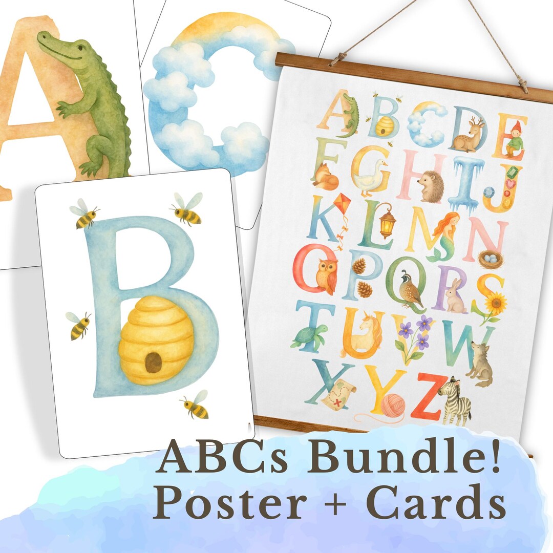 Watercolor ABC Poster and Cards: Waldorf Homeschool Decor (digital ...