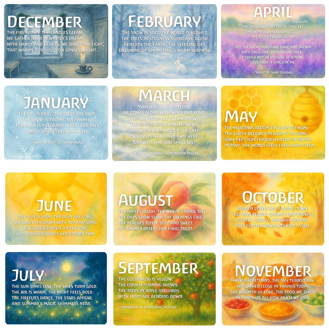Waldorf Seasonal Verse Cards: Printable Monthly Poems (digital Download ...