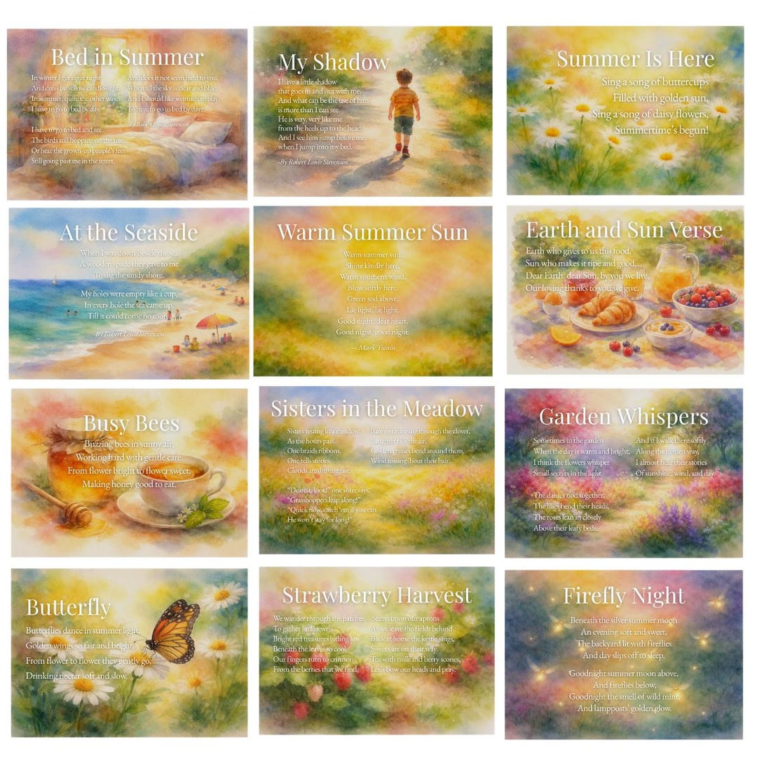Summer Poem Cards Pack | Waldorf Printable Verse Cards - Etsy