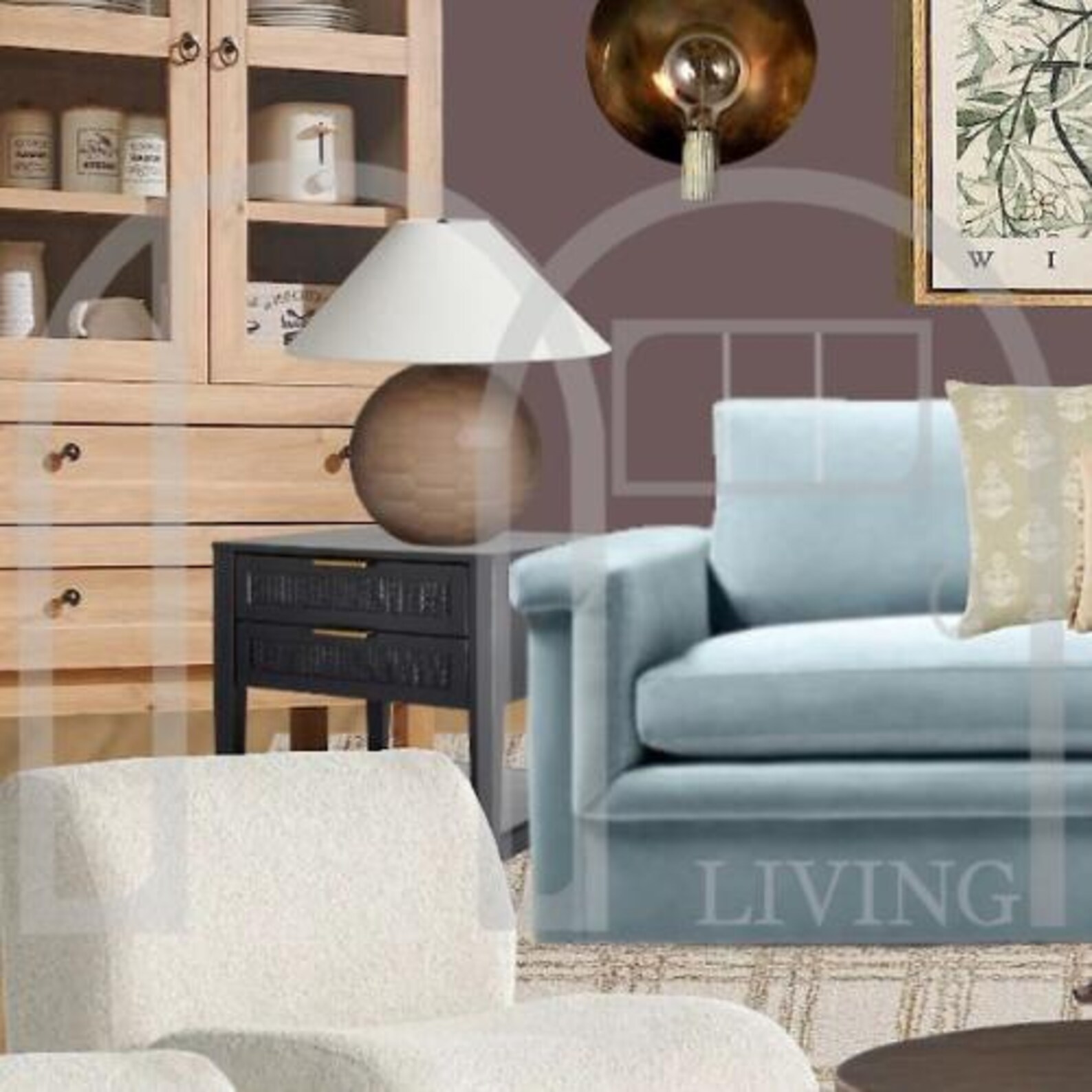 Pre-made Pastel Transitional Living Room Interior Design Mood Board - Etsy