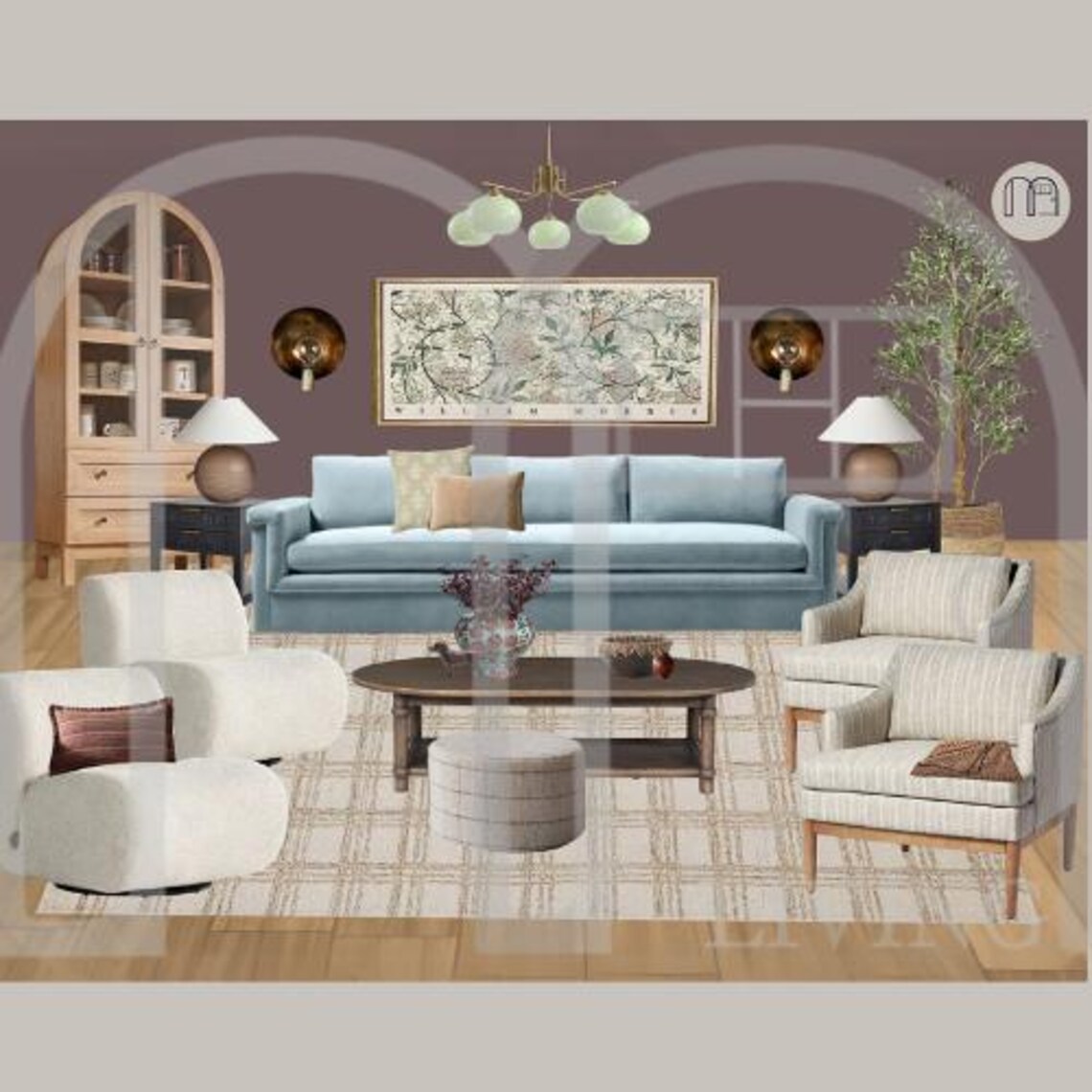 Pre-made Pastel Transitional Living Room Interior Design Mood Board - Etsy