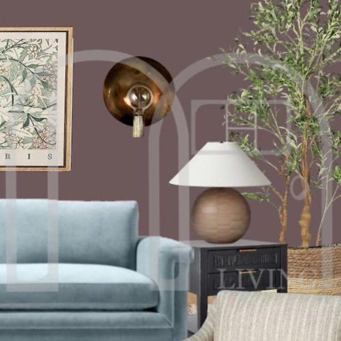 Pre-made Pastel Transitional Living Room Interior Design Mood Board - Etsy