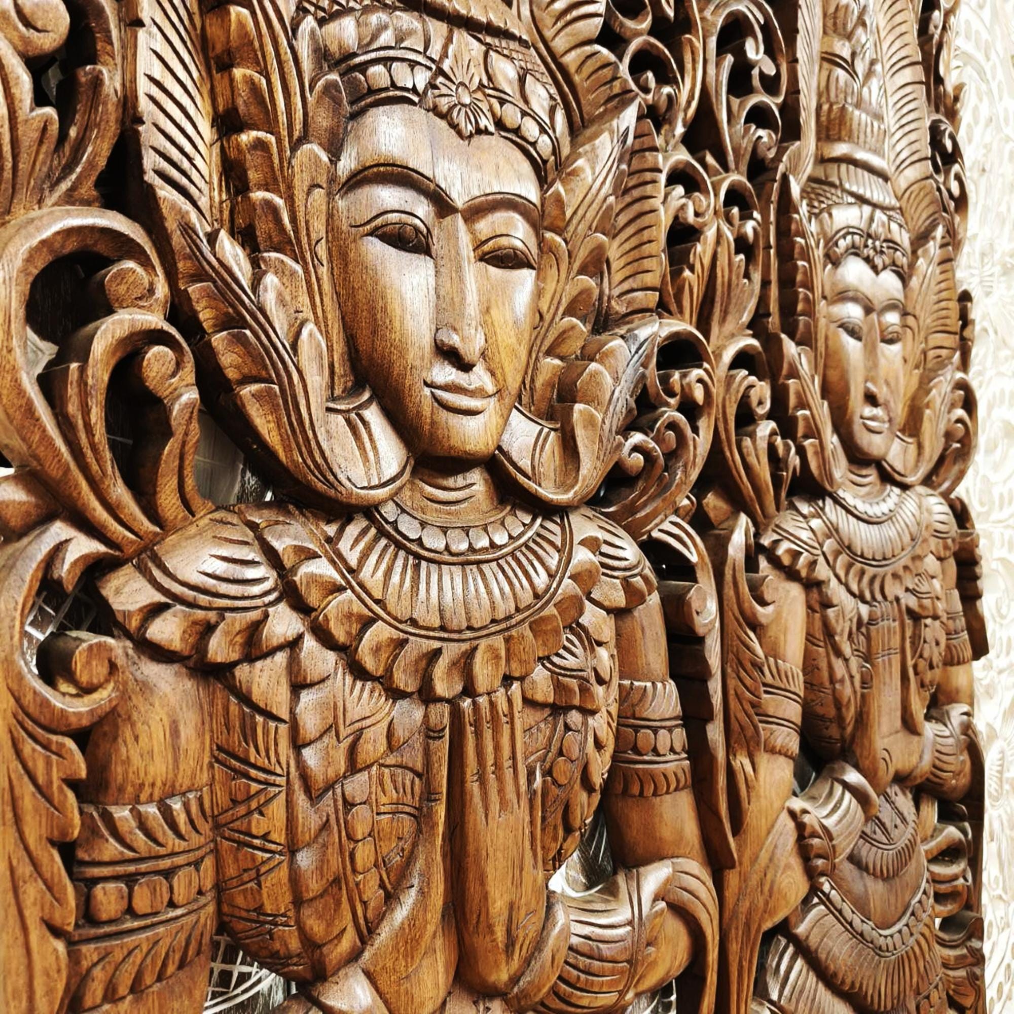 Thai Wood Carved Wall Art: Gods and Angels Panel (18" X 71") - Etsy