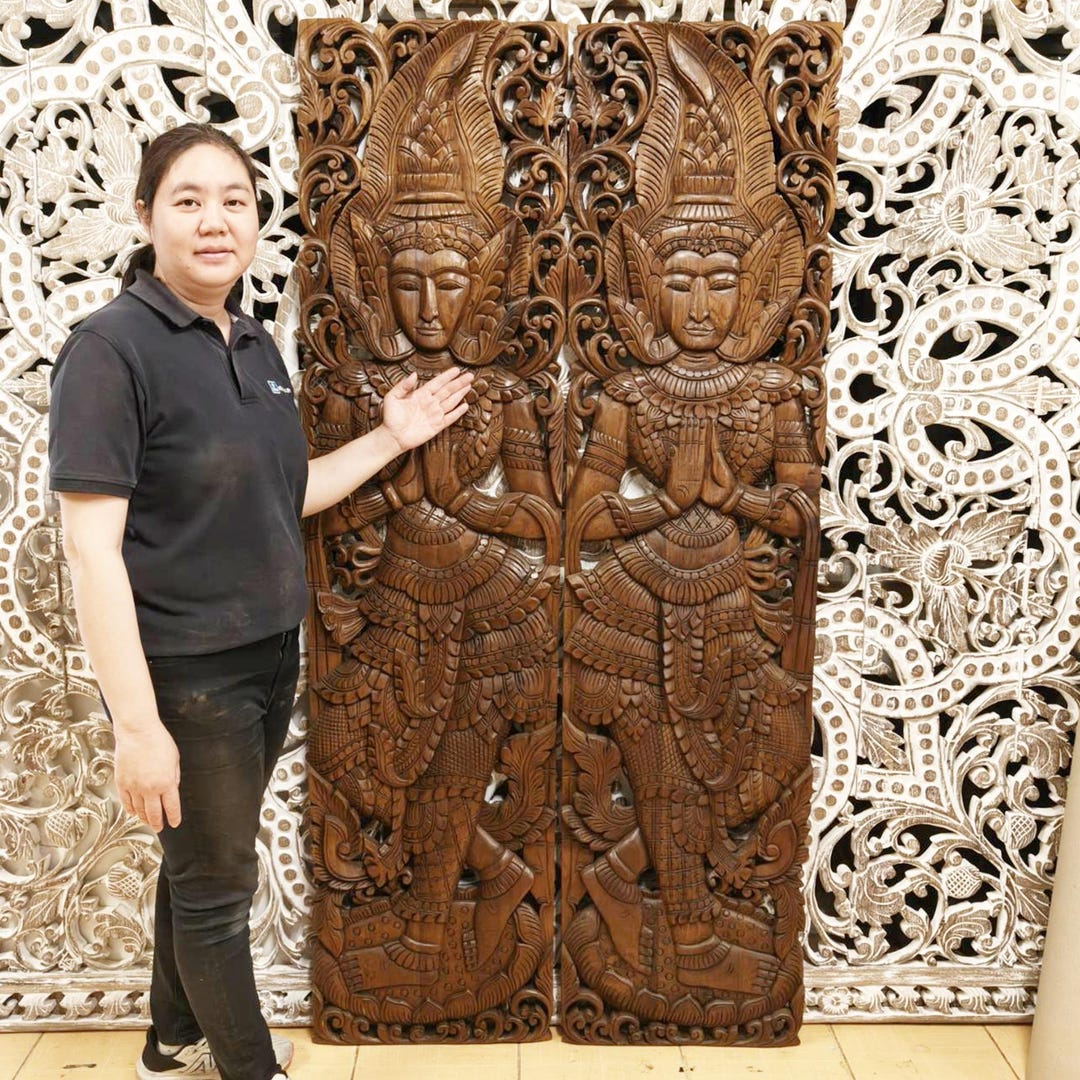 Thai Wood Carved Wall Art: Gods and Angels Panel (18" X 71") - Etsy