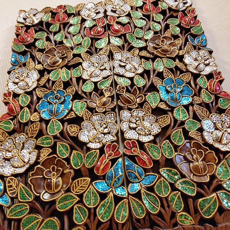 Rose Mirror Wood Panel Wood Carved Roses Panels, Carved Wood Wall Art 2 ...