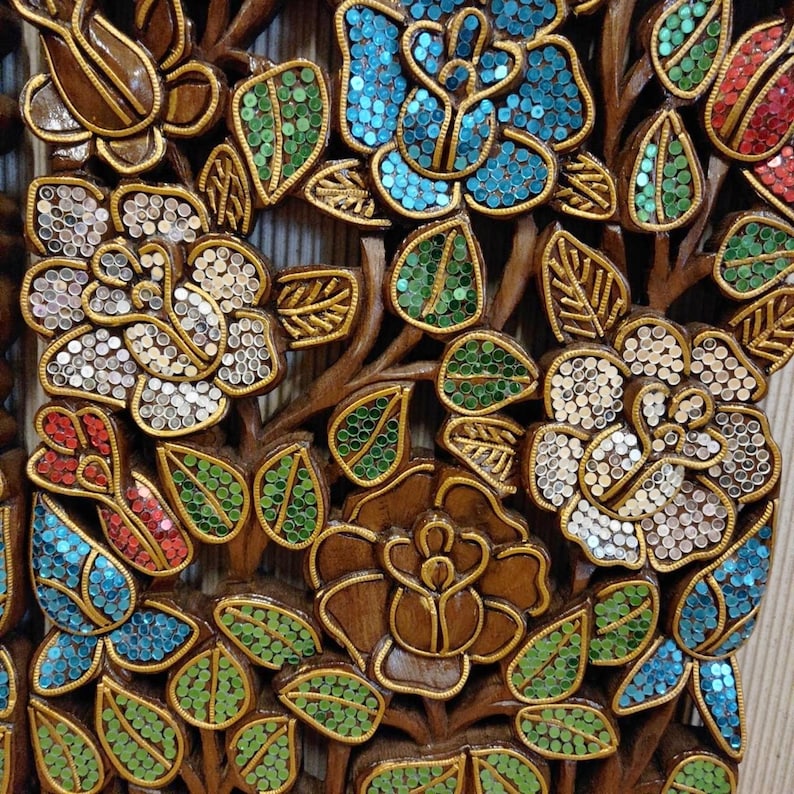 Rose Mirror Wood Panel Wood Carved Roses Panels, Carved Wood Wall Art 2 ...