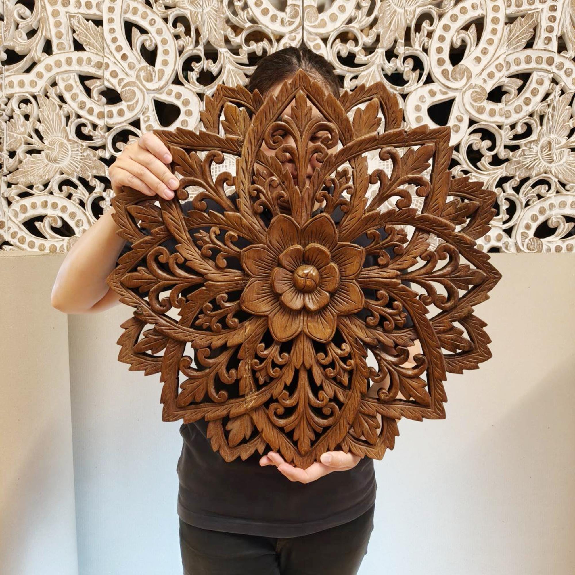 Wooden Mandala Wall Art Wood Carving Design Panel Wooden Headboard Wall ...