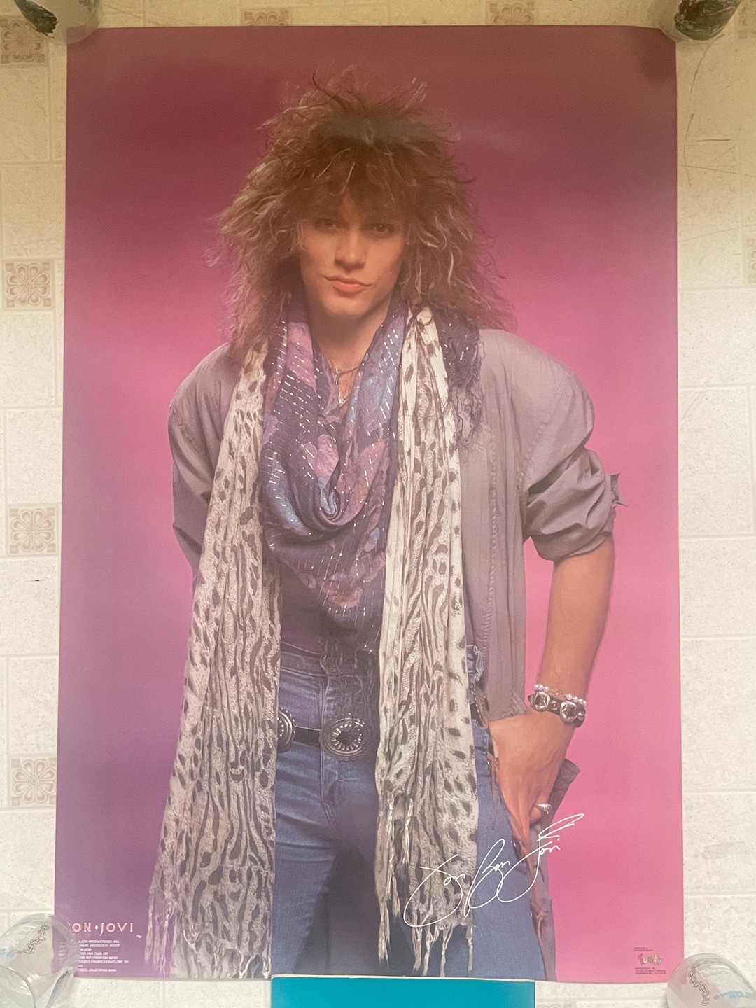 Original Vintage 1986 Bon Jovi POSTER Jon With Scarves Rock N' Roll 80 ...
