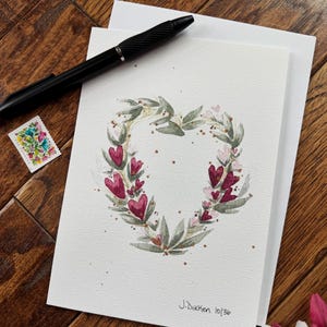 Heart Wreath Limited Edition Watercolor Print Greeting Card - Etsy