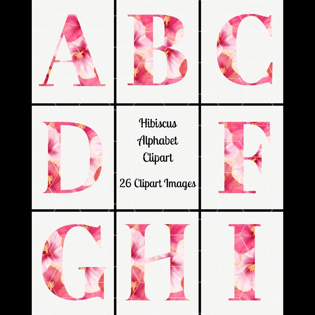 Hibiscus Alphabet Clipart, Pink Floral Aesthetic, Whimsical Monogram ...