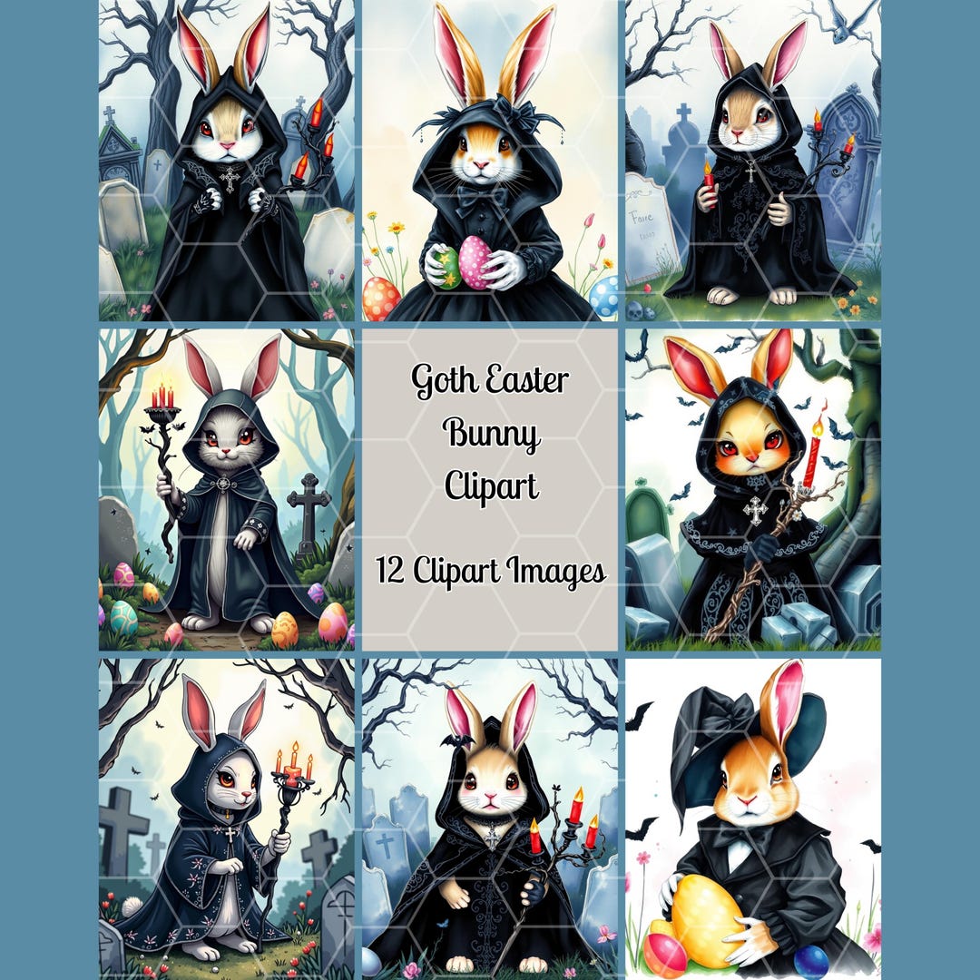 Unique Gothic Easter Bunny, Cute Clipart Pack, Dark Fantasy Designs ...