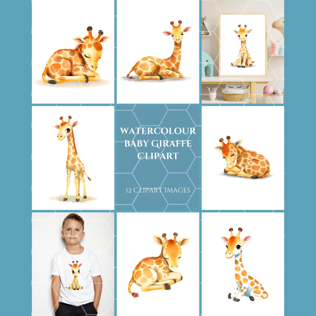 Baby Giraffe Watercolor Clipart, Safari Animals, Nursery Decor Images ...
