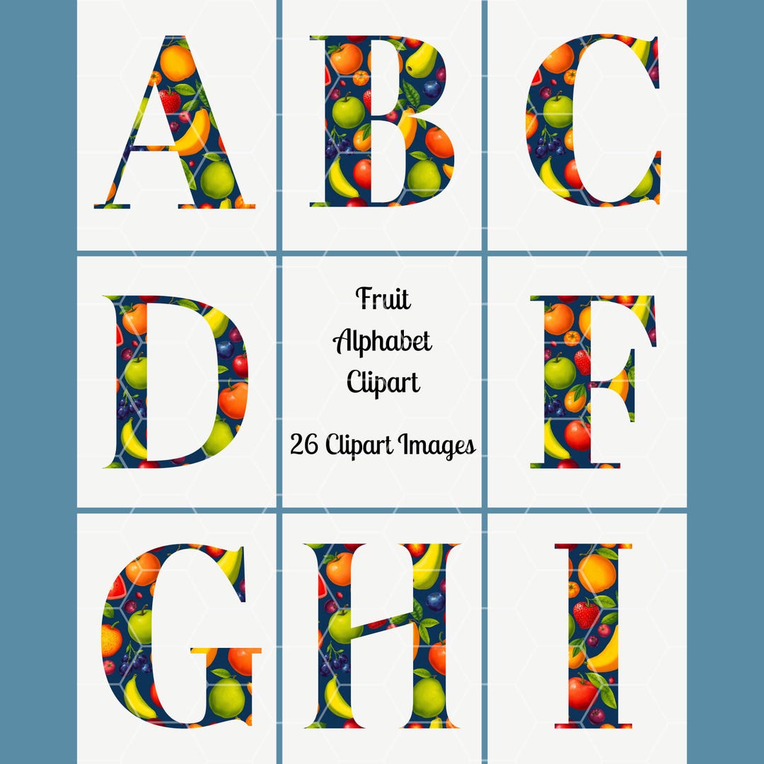 Fun Fruit Alphabet Clipart, Upper-case Letters, Colorful Design ...