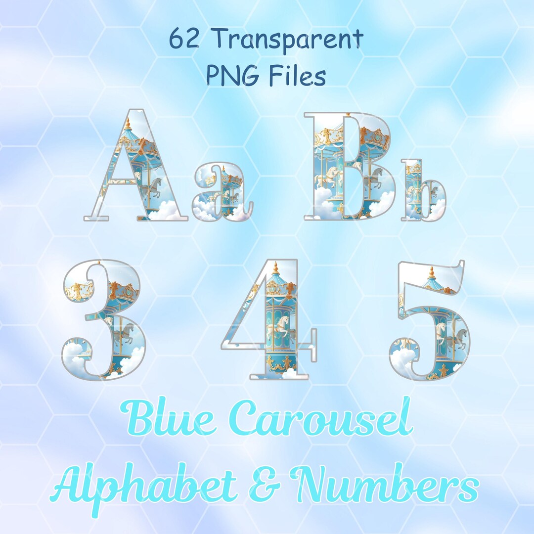 Blue Carousel Alphabet Clipart Set, 63 Pcs, Upper Lower Case Letters ...