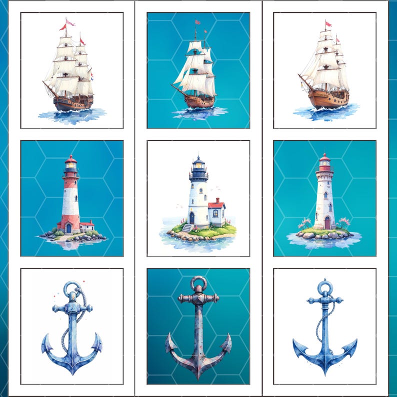 Nautical Clipart Pack, Whimsical Ocean Art, High Quality Files, JPG ...