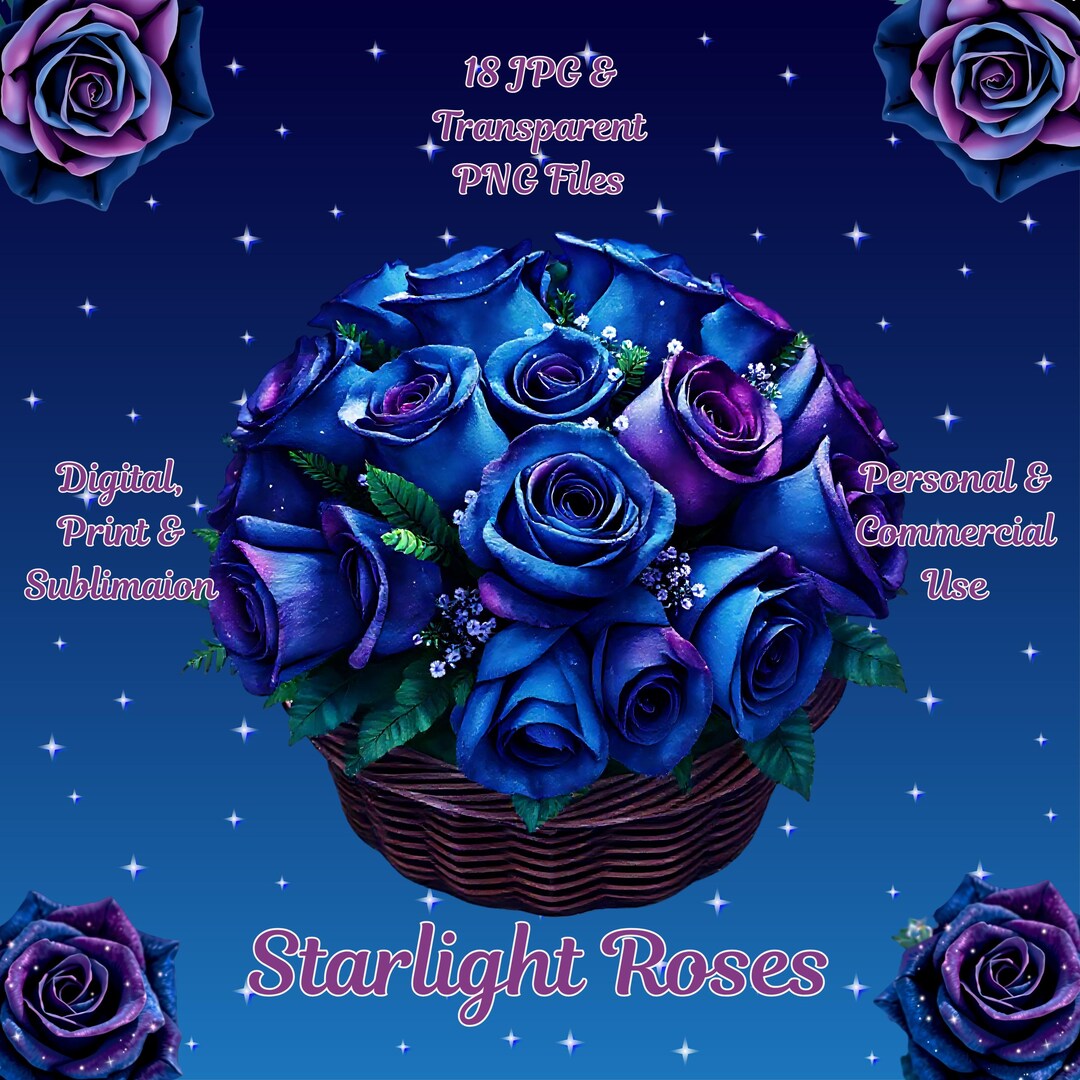 Starlight Roses Clipart, Fantasy Florals, Dreamy Art, Card Making ...