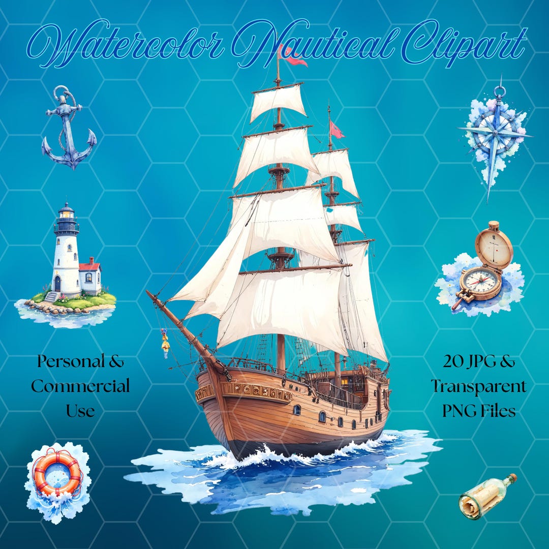 Nautical Clipart Pack, Whimsical Ocean Art, High Quality Files, JPG ...