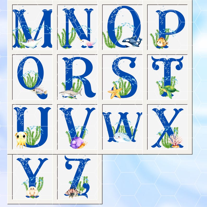 Ocean Alphabet Clipart, Transparent PNG, Monogram, Children's Art Print ...