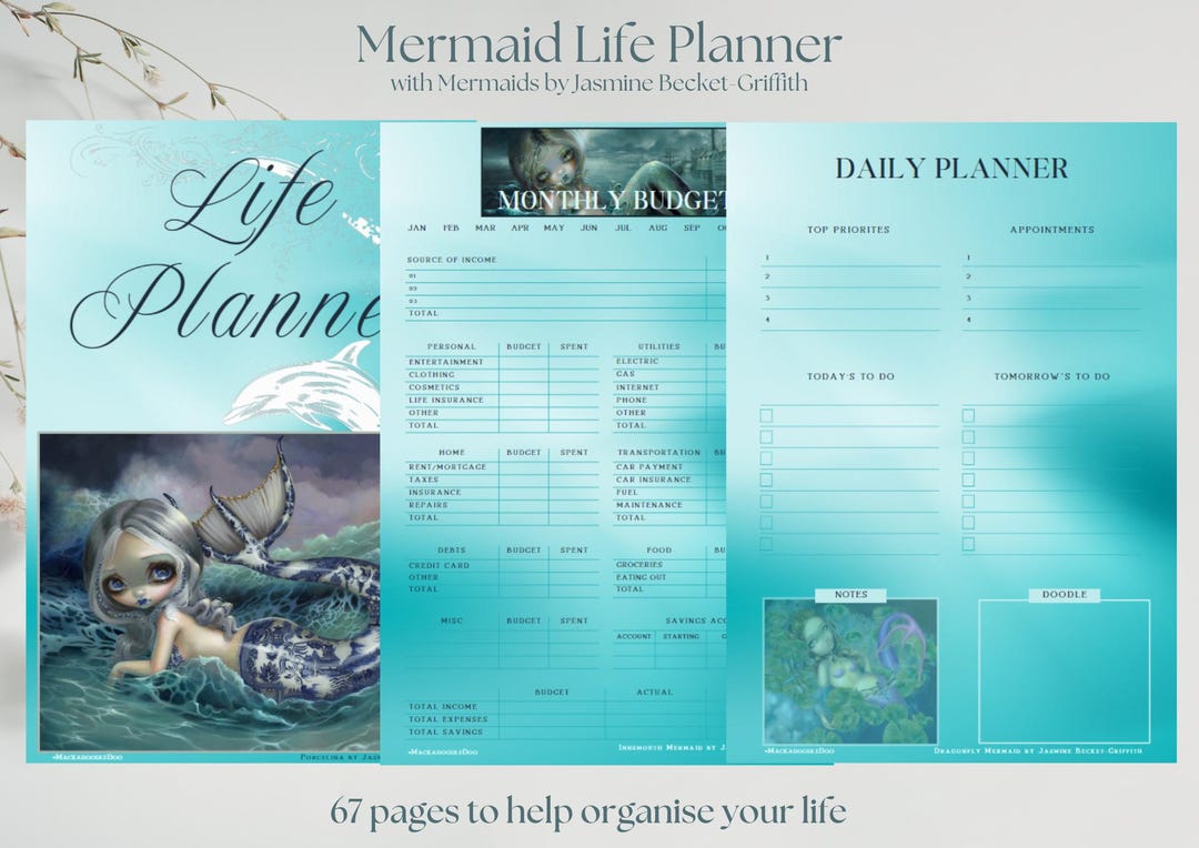 Printable Life Planner, Mermaid Digital Stickers Artful Agenda, Daily ...