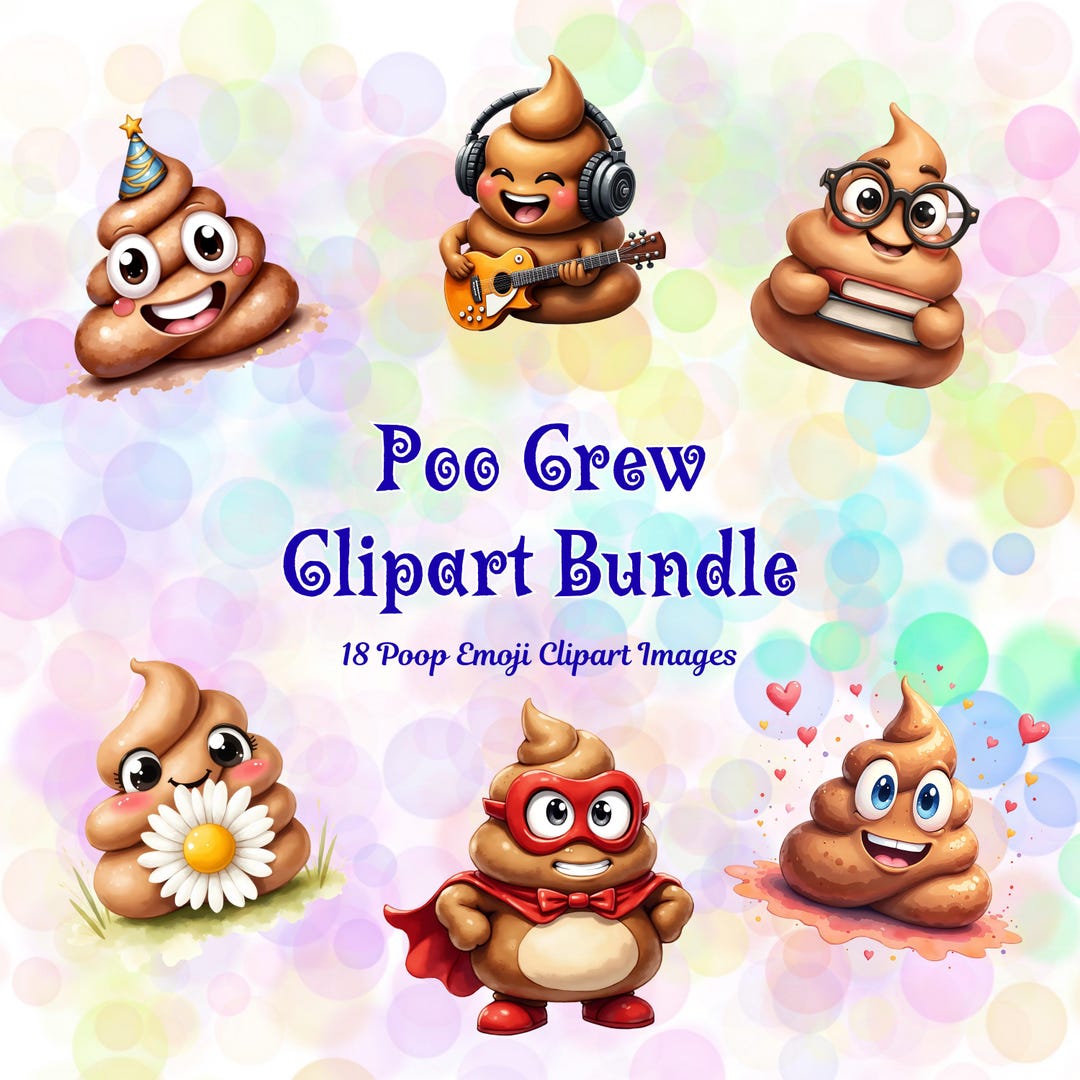 Funny Poop Emoji Clipart Pack – 18 Cartoon Poop Characters, Superhero ...