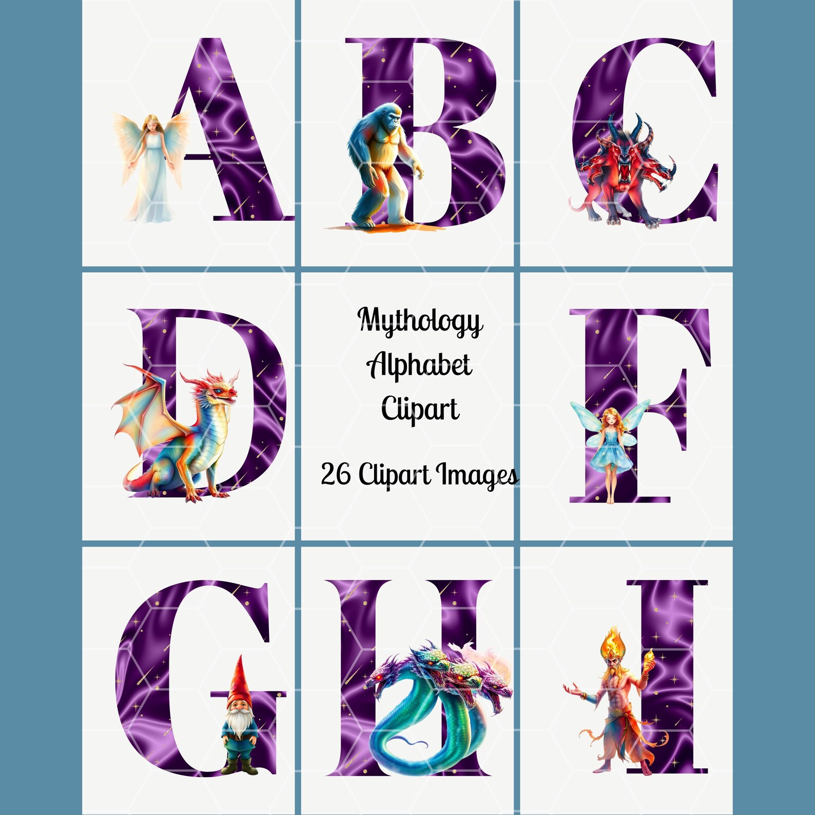 Mythology Alphabet Clipart || Mythology || PNG & JPG Files || Print ...