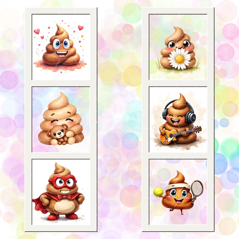 Funny Poop Emoji Clipart Pack – 18 Cartoon Poop Characters, Superhero ...