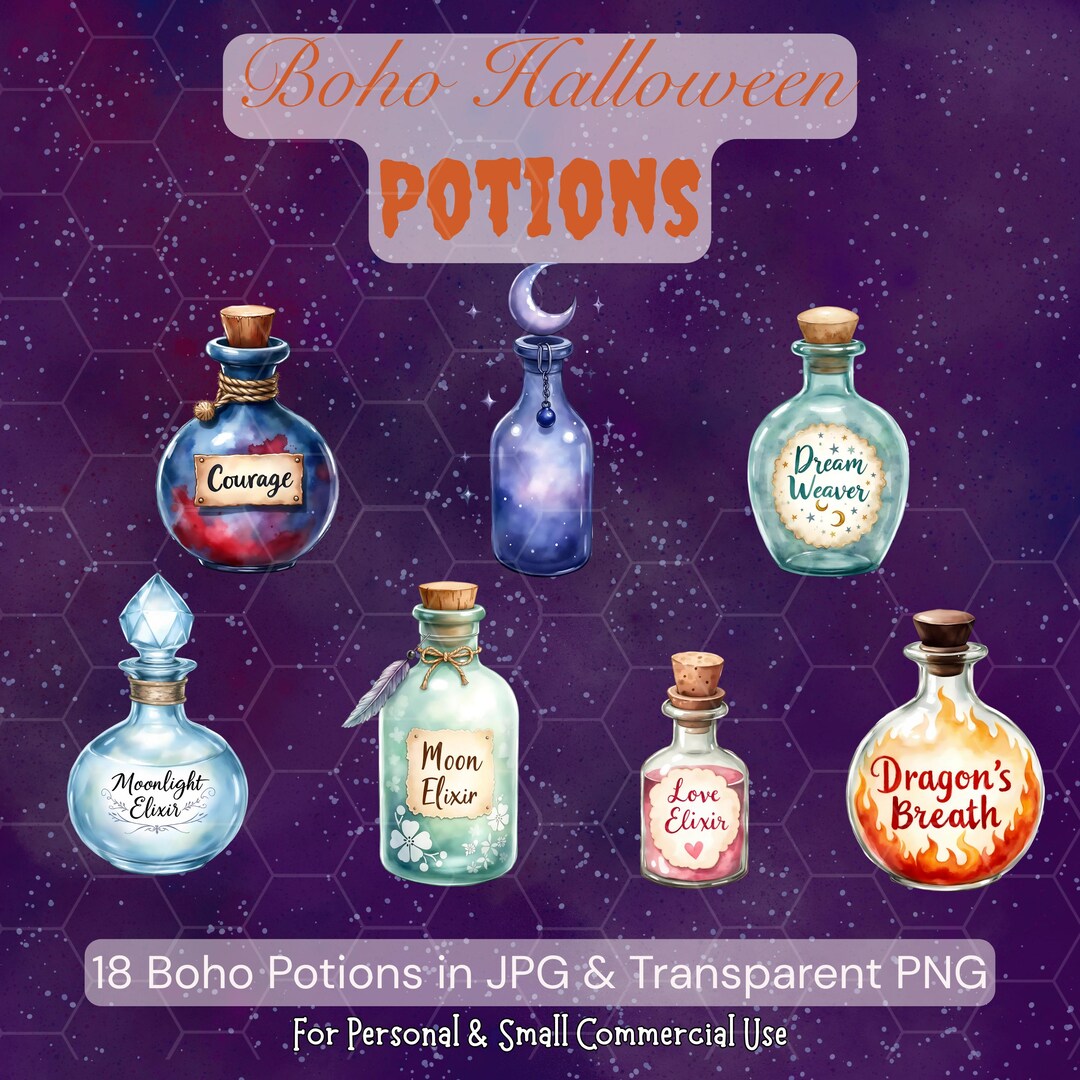 Boho Potion Clipart Pack | Magical Potion Bottles PNG | Witchy Boho ...
