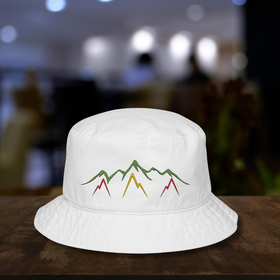 Embroidered Mountain Bucket Hat: Vintage Style Cotton Twill - Etsy