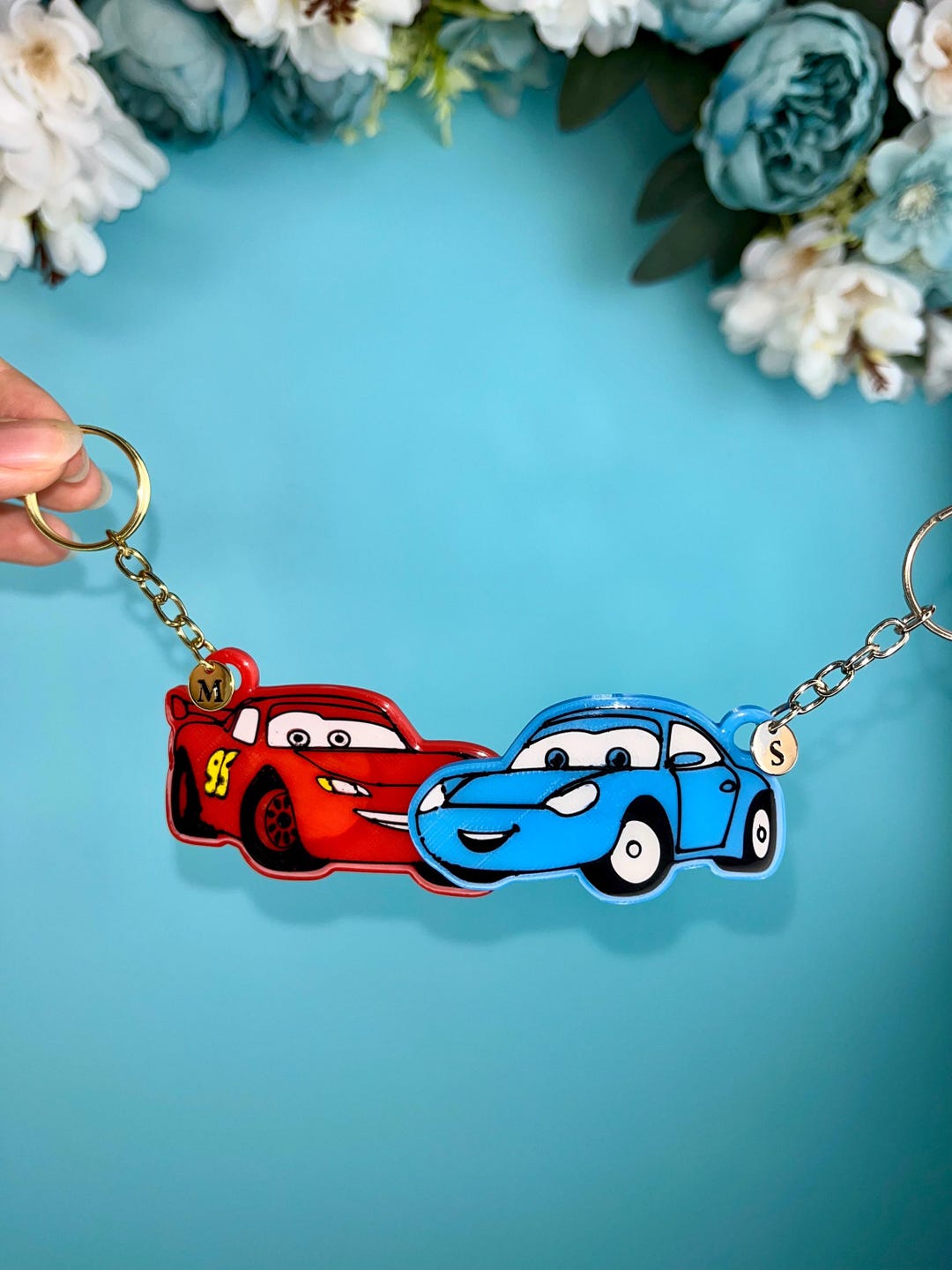 Lightning Mcqueen and Sally Magnetic NFC Couple Keychain: Personalized ...