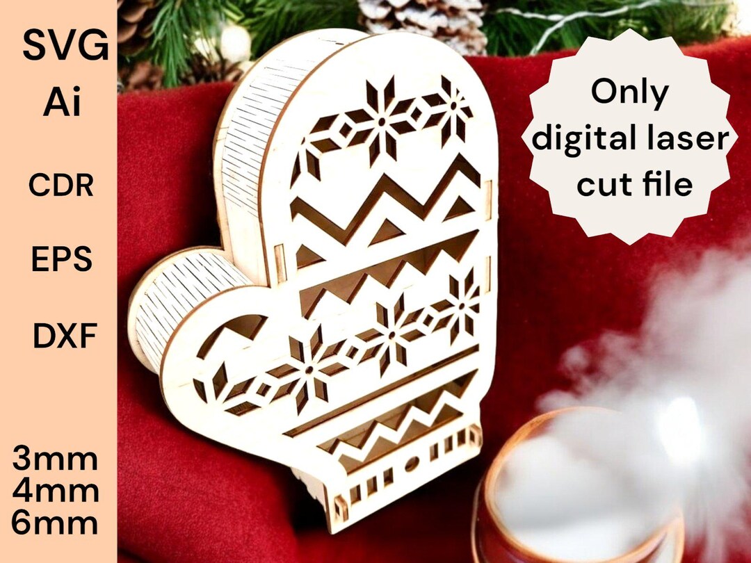 Christmas Mitten Wooden Box SVG: Laser Cut Gift Box (digital Download ...