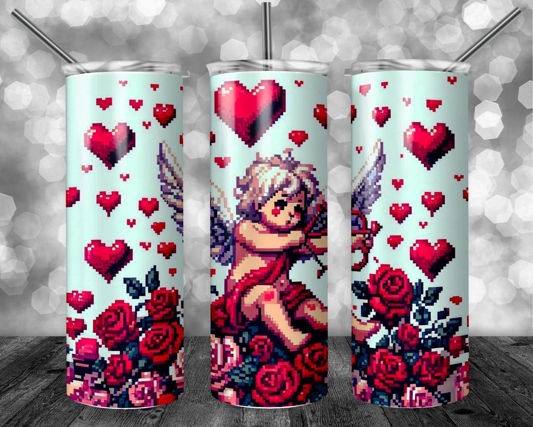 Pixel Cupid Valentine PNG + SVG for 20 Oz Skinny Tumbler Wrap ...