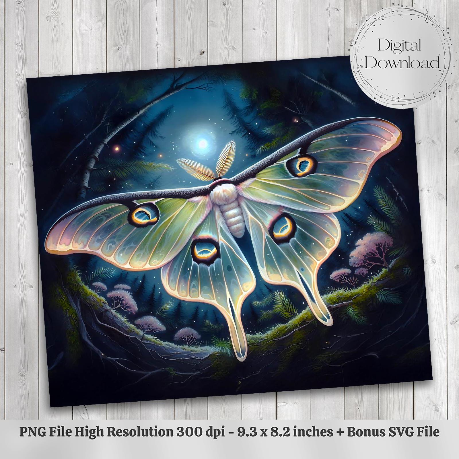 Luna Moth Watercolor PNG + SVG for 20 Oz Skinny Tumbler Wrap ...