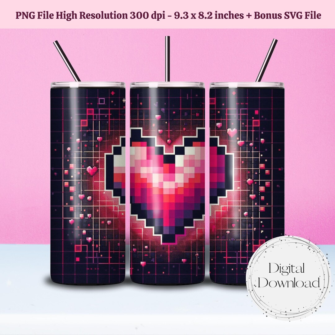Pixelized Heart Seamless PNG SVG for Valentine's Day Tumbler Wrap for ...