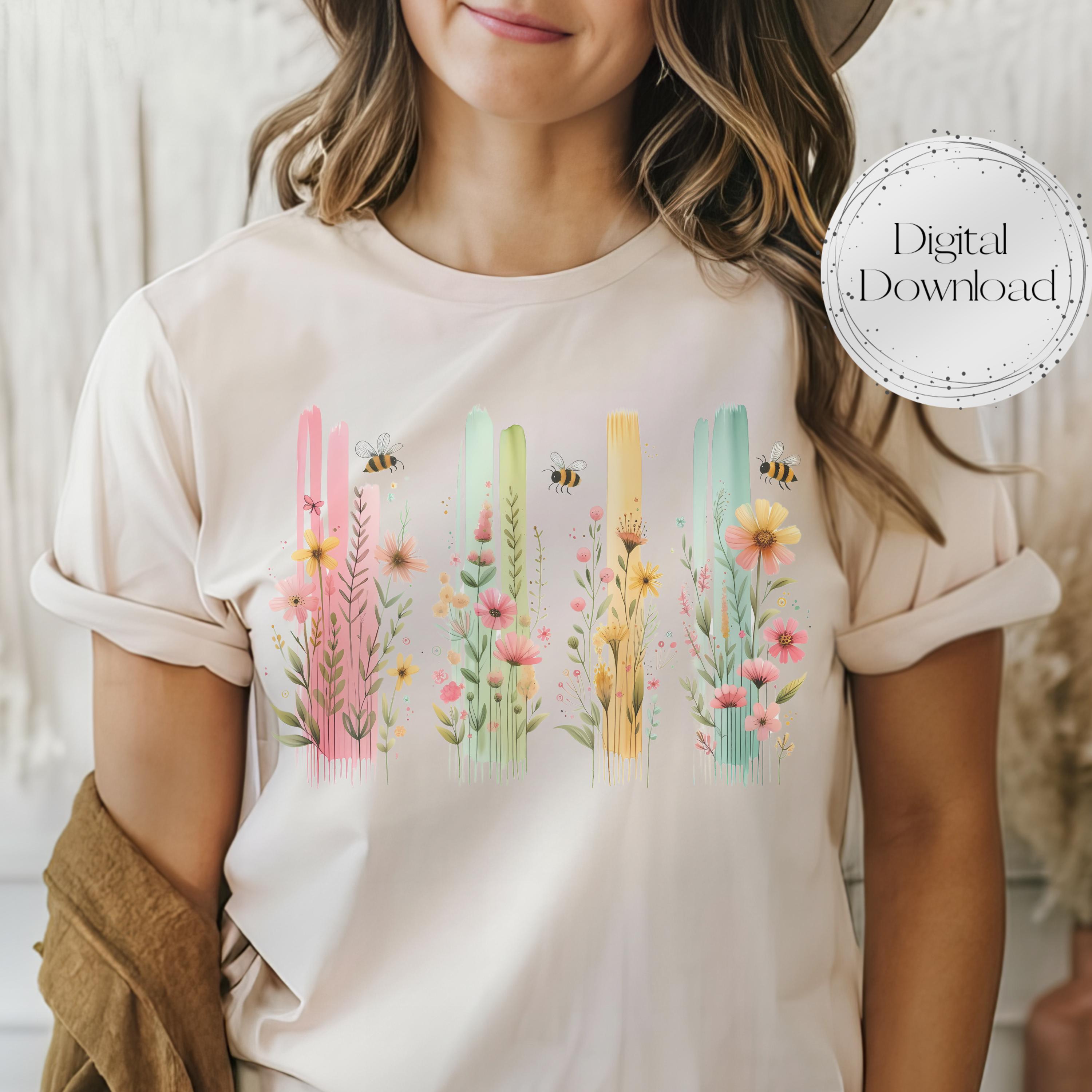 Bee Flowers Brushstroke PNG Design + SVG for Sublimation Design Digital ...