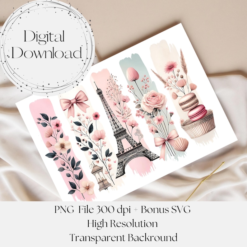 Brushstroke PNG Design + SVG Eiffel Tower Paris France Pink for ...