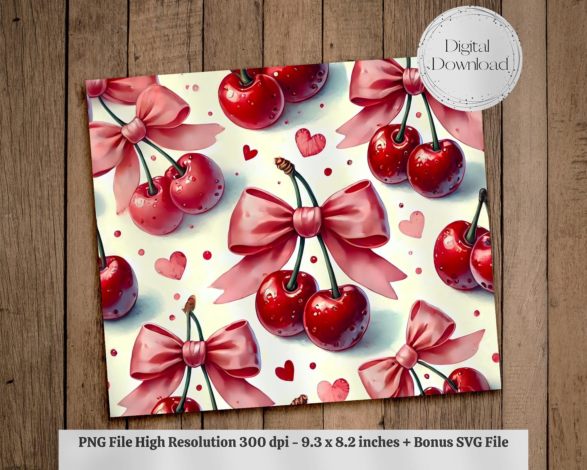 Cherry Coquette Seamless PNG + SVG 20 Oz Skinny Tumbler Wrap ...
