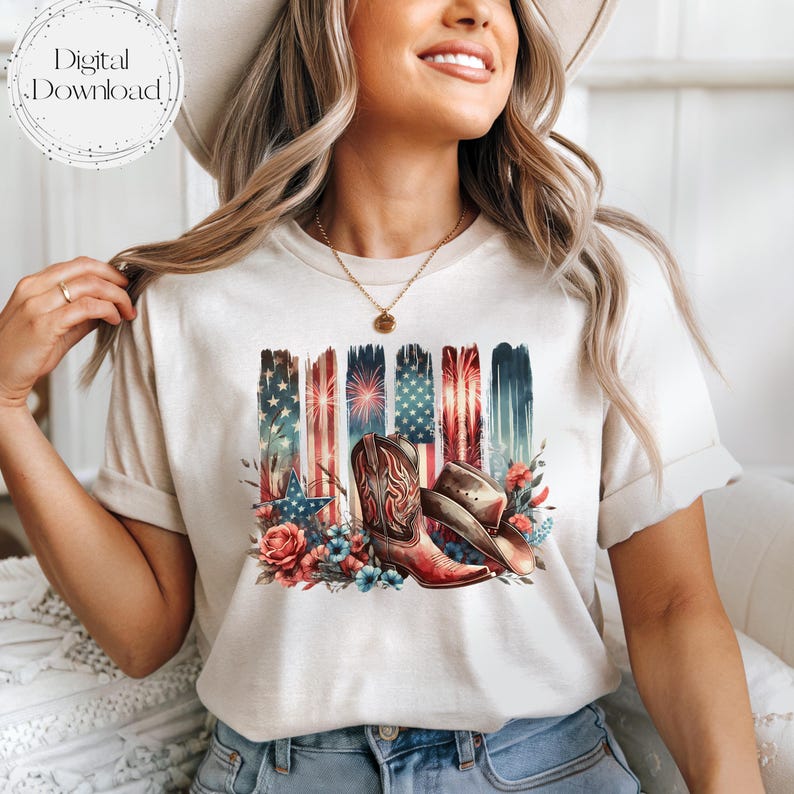 4th of July Western Brushstroke PNG Design + SVG for Sublimation Design ...