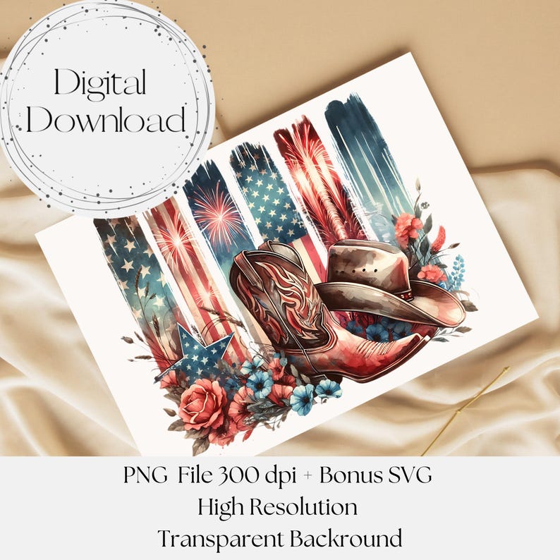 4th of July Western Brushstroke PNG Design + SVG for Sublimation Design ...