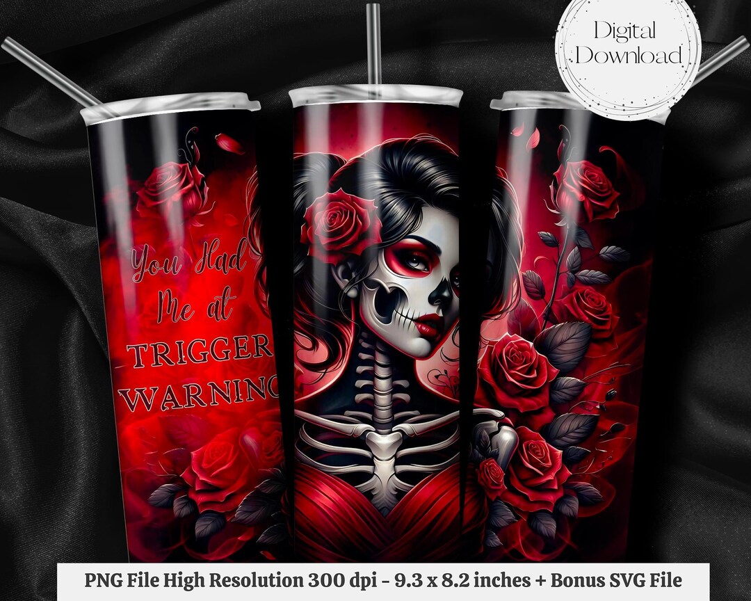 Trigger Warning Dark Romance PNG + SVG for 20 Oz Skinny Tumbler Wrap ...