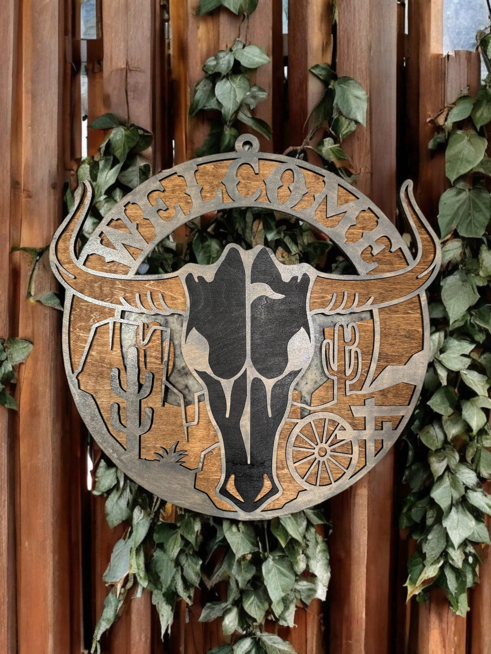 Western Welcome Sign, Longhorn Skull Door Hanger, Rustic Cowboy Home ...