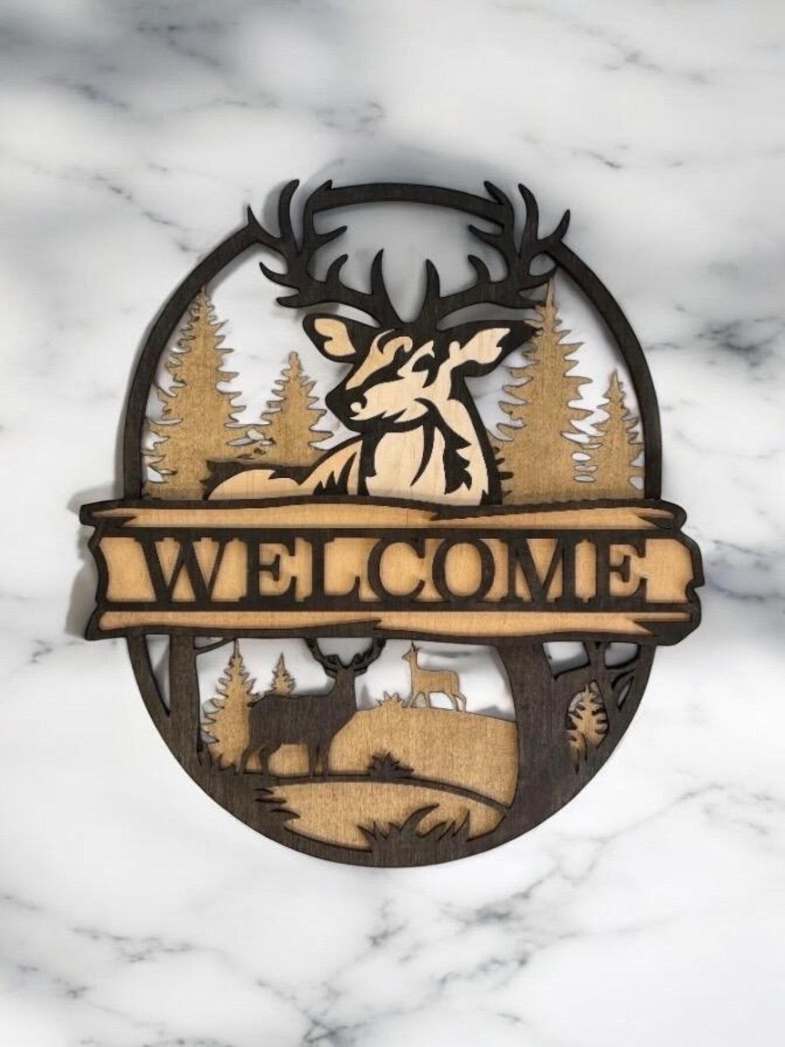 Deer Welcome Sign – Laser Cut Wooden Sign – Rustic Wildlife Wall Art ...