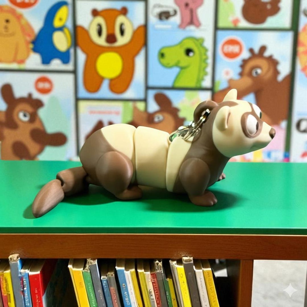 3D Printed Articulating Ferret Keychain – Backpack Buddy, Fidget Toy ...