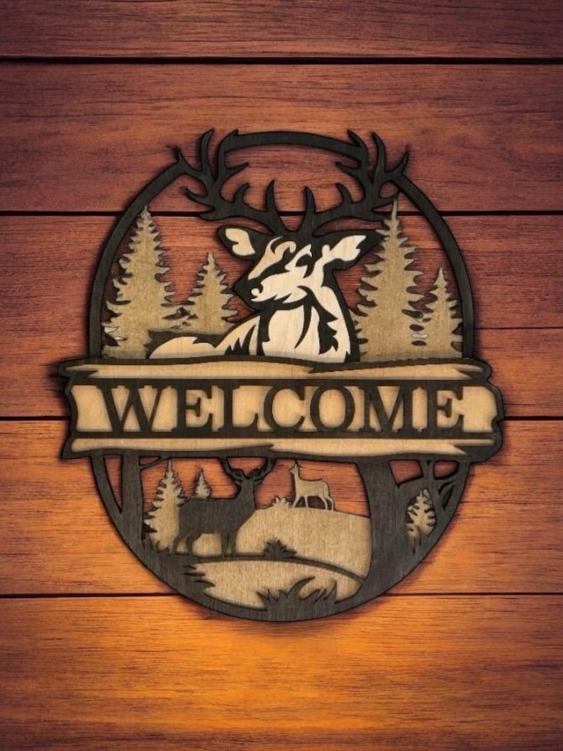 Laser Cut Deer Welcome Sign: Rustic Wooden Cabin Decor - Etsy