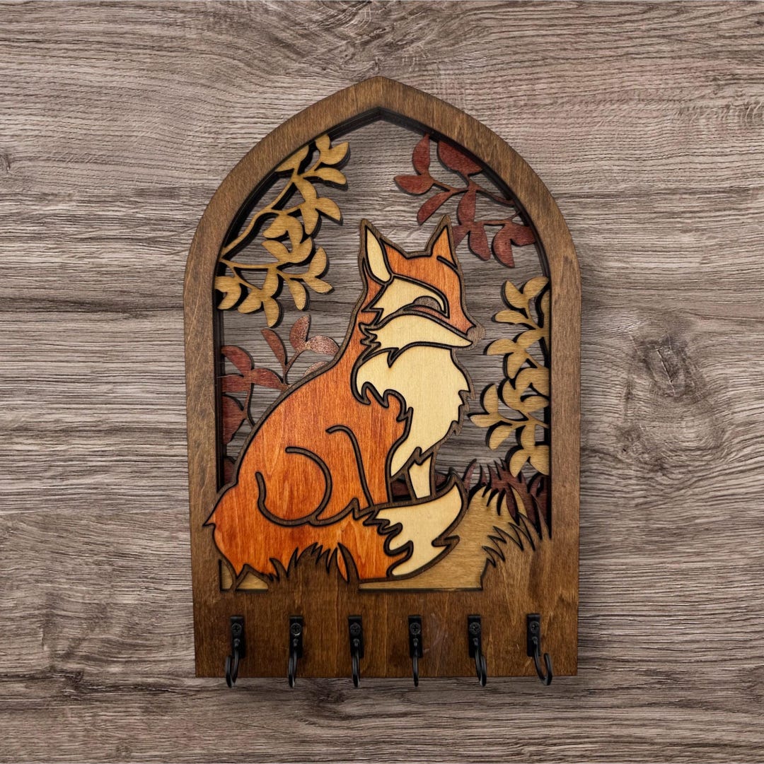 Personalized Fox Key Holder: Rustic Wood Wall Organizer With Custom ...
