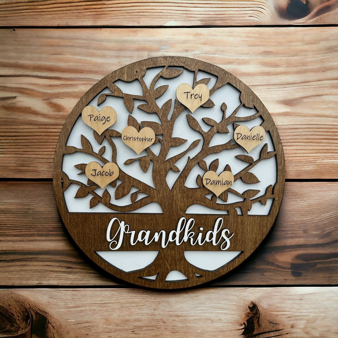 Personalized Grandkids Tree Sign: Custom Laser Cut Wood Family Decor - Etsy