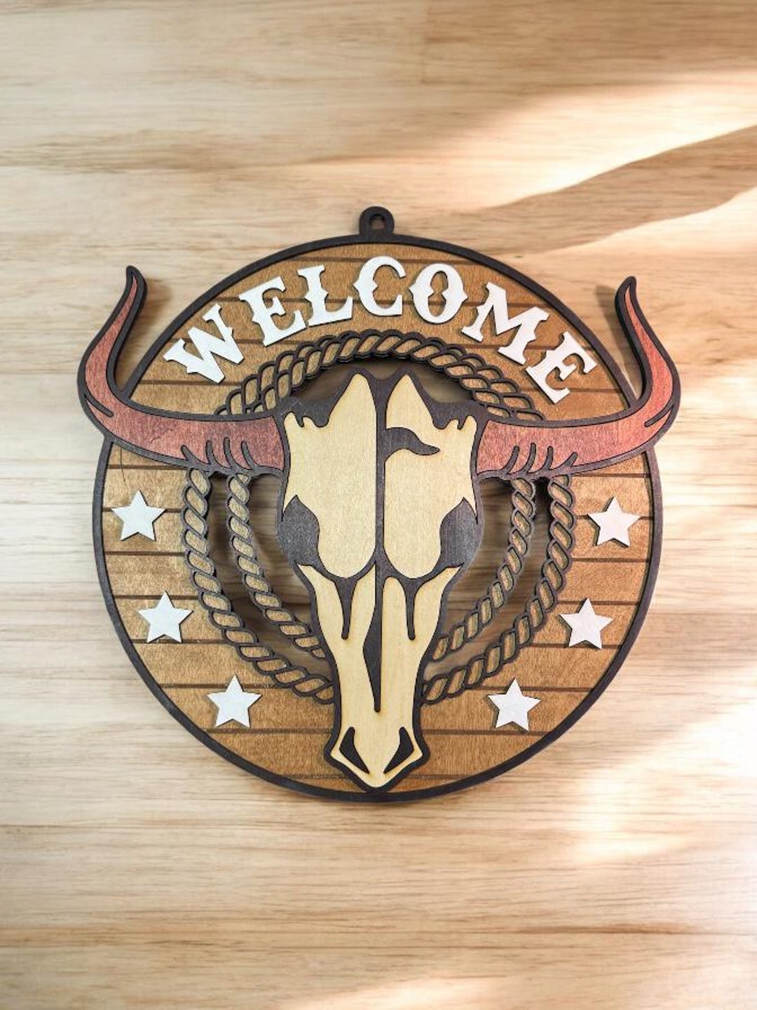 Rustic Western Welcome Sign | Laser Cut Wood Wall Decor | Cowboy Skull ...
