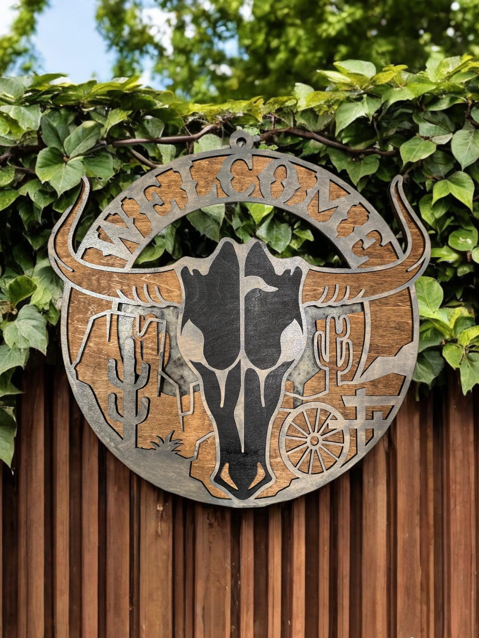Western Welcome Sign, Longhorn Skull Door Hanger, Rustic Cowboy Home ...