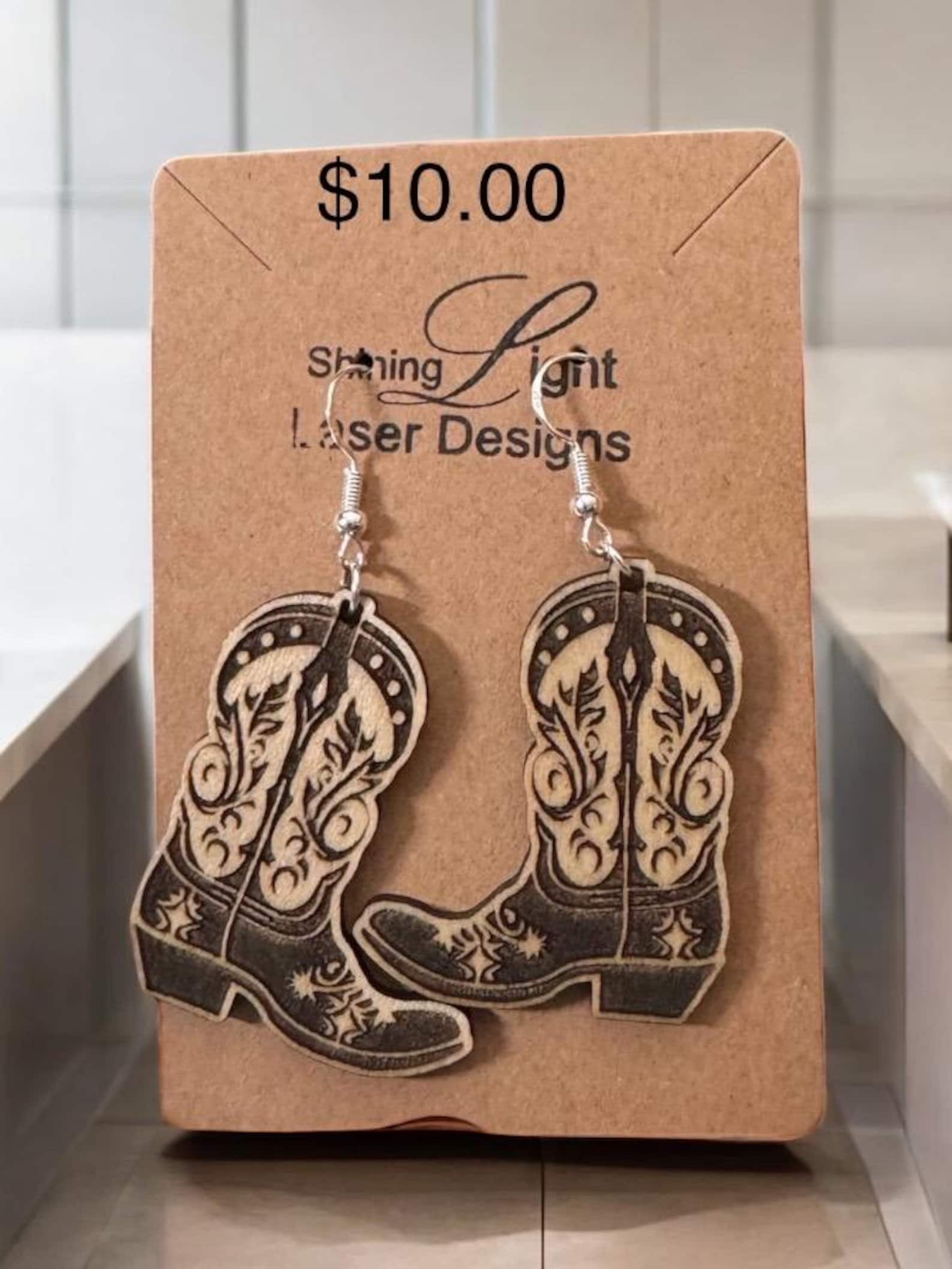 Cowboy Boot Earrings, Laser Cut Wood Western Jewelry, Rustic Country ...